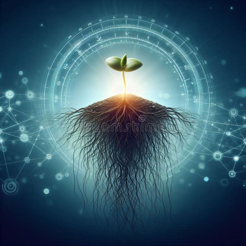 A Seed Sprouting Roots Symbolizes the Beginning of Growth and P Stock ...