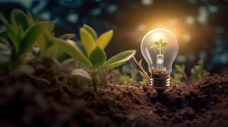 Seeding Innovation a Light Bulb Sprouting in Soil - Illuminating ...