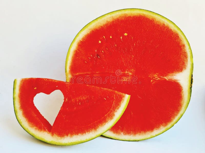 Seedless Baby Watermelon Slice with Heart Shape Inside Stock Photo ...