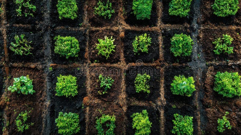 Seedling Beds Thrive in Black Soil, Creating a Mesmerizing Grid of ...