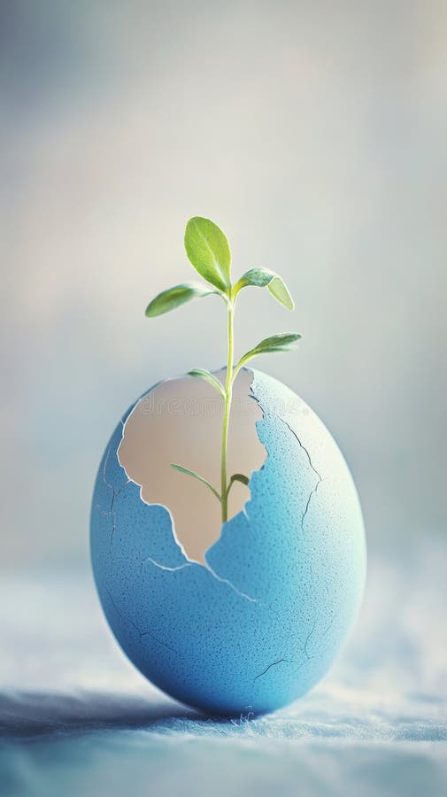 Seedling Growing from Blue Eggshell, Symbol of New Beginnings. Nature ...
