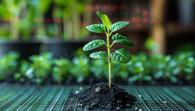 Seedling Growing with Grid Background Stock Image - Image of ...
