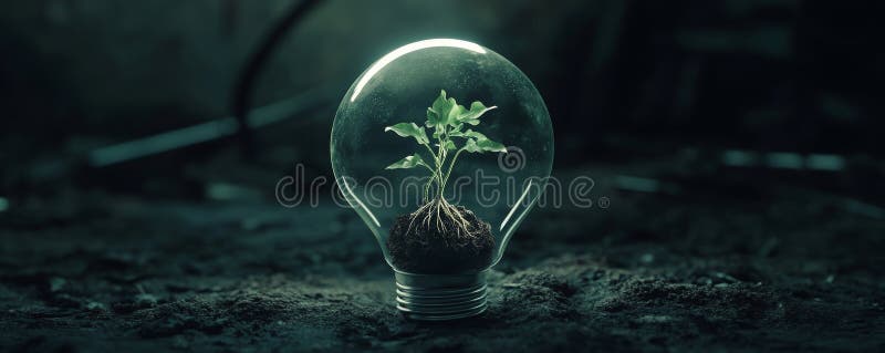 Seedling Growing Inside Light Bulb on Soil, Eco Concept Stock Photo ...