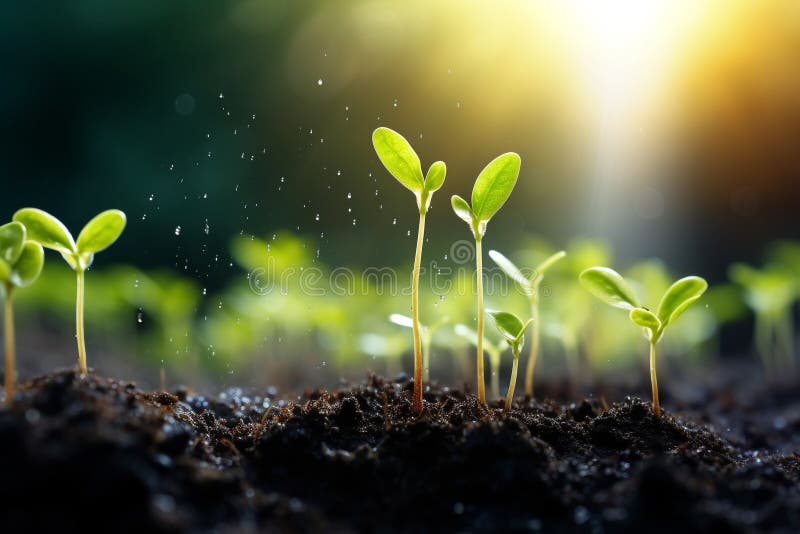 The Seedling are Growing from the Soil in Sunlights. AI Generated Stock ...
