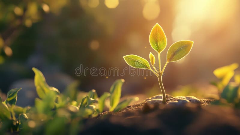 Seedling Growing in Sunlight with Soft Background Bokeh Effect Stock ...