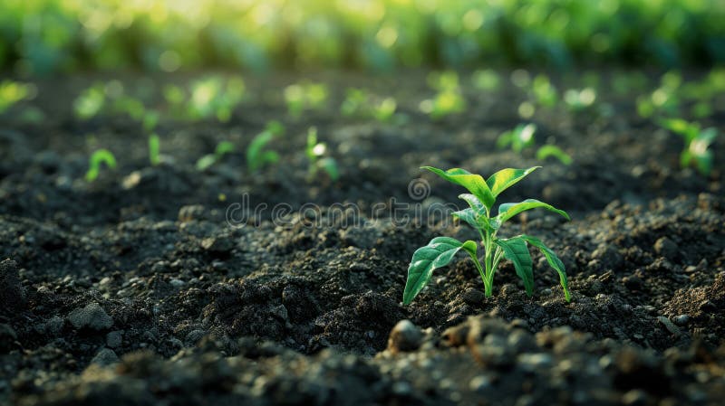 Seedling Growth in Fertile Soil, a Single Seedling Grows in Rich ...