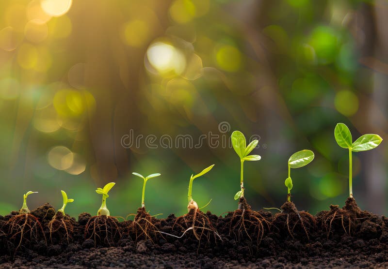 Seedling Growth Sequence from Sprout To Full Plants Stock Illustration ...