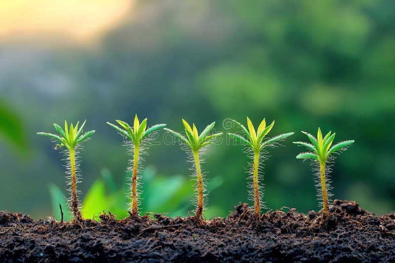 Seedling Growth. Young Plants Sprouting Stock Image - Image of ground ...