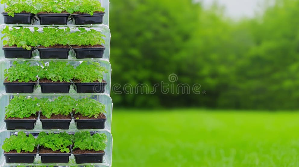 Seedling Plants Developing in Stacked Hydroponic Trays, Representing ...