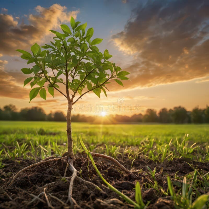Seedling Plants Growing from Dirt and Beautiful Sunrise Stock Image ...