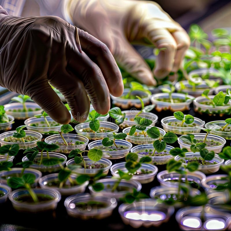 Seedling Propagation: Hands Handle Young Plants in Controlled Setting ...