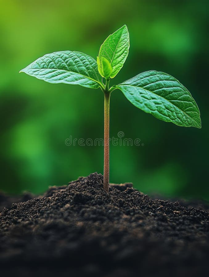 Seedling Sprouting from Soil with Lush Green Leaves. Stock Image ...