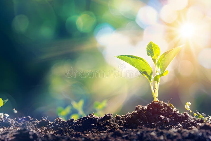 Seedling Sprouting from Soil with Sun Rays and Blue Sky - AI Generated ...