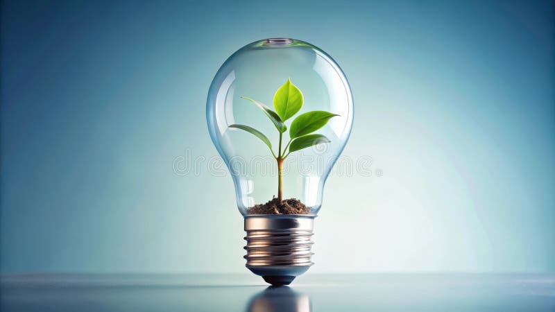 A Seedling Sprouts Inside a Clear Light Bulb, Symbolizing Growth, Eco ...
