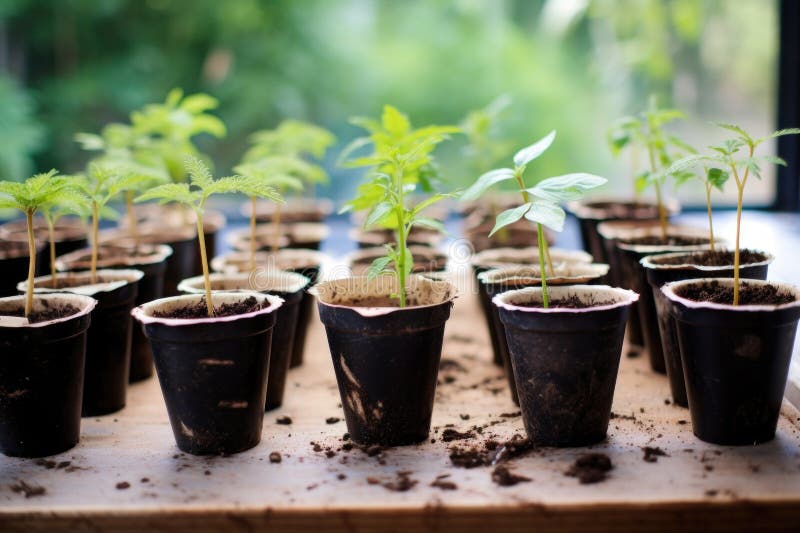 Seedlings of Different Sizes in Biodegradable Pots Stock Image - Image ...