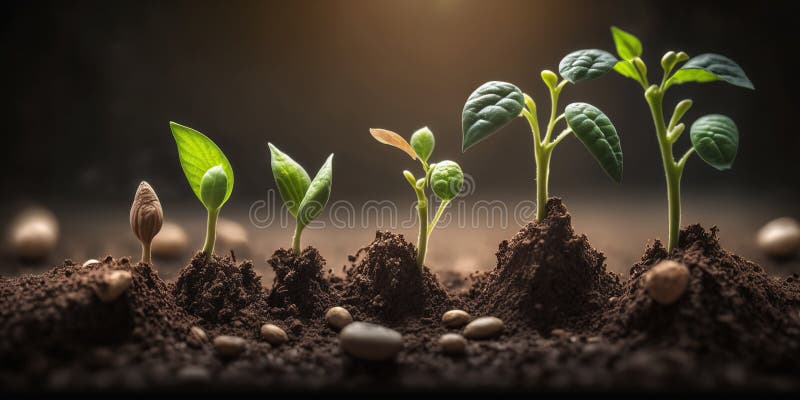 Seedlings Growing from the Ground. Germinating Seeds, Created with ...