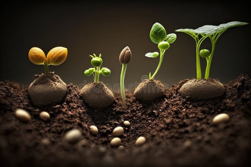 Seedlings Growing from the Ground. Germinating Seeds, Created with ...