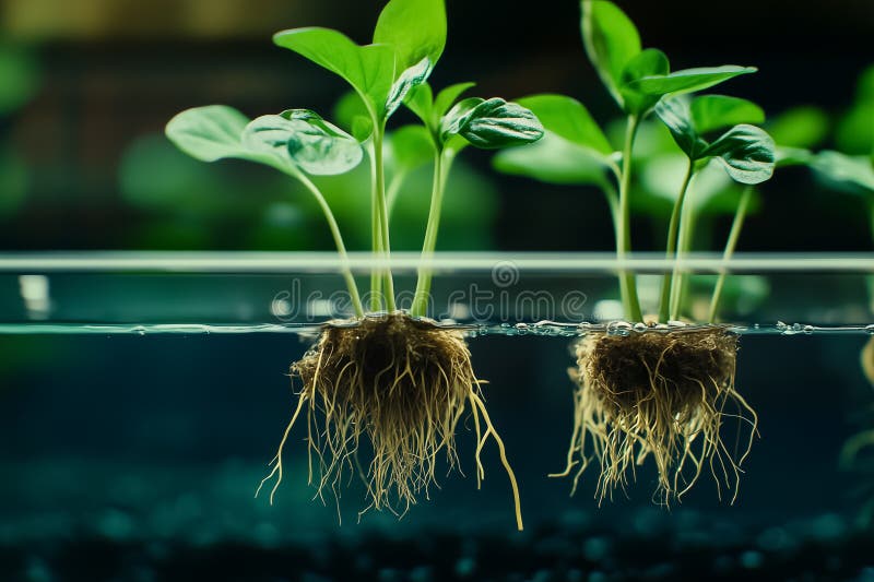 Seedlings Growing in Water with Visible Roots. Green Nurturing ...