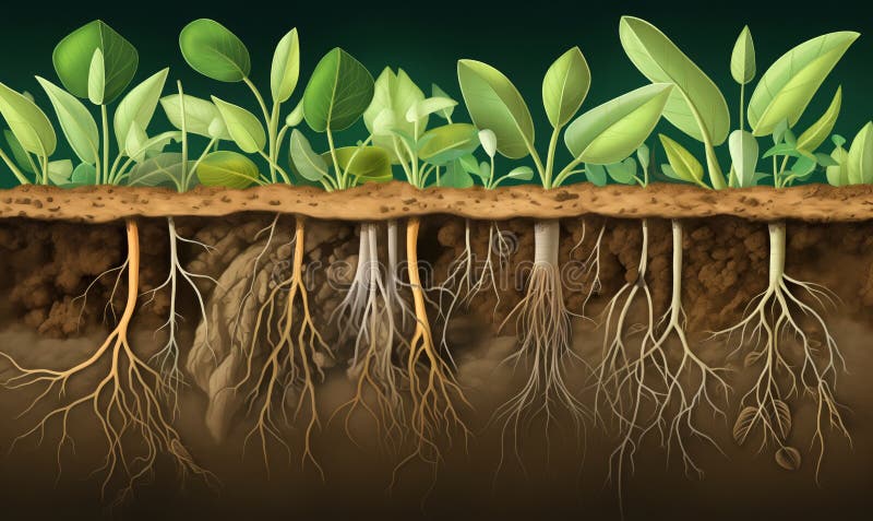 Seedlings in Soil Cross-section, Showcasing Roots Stock Illustration ...
