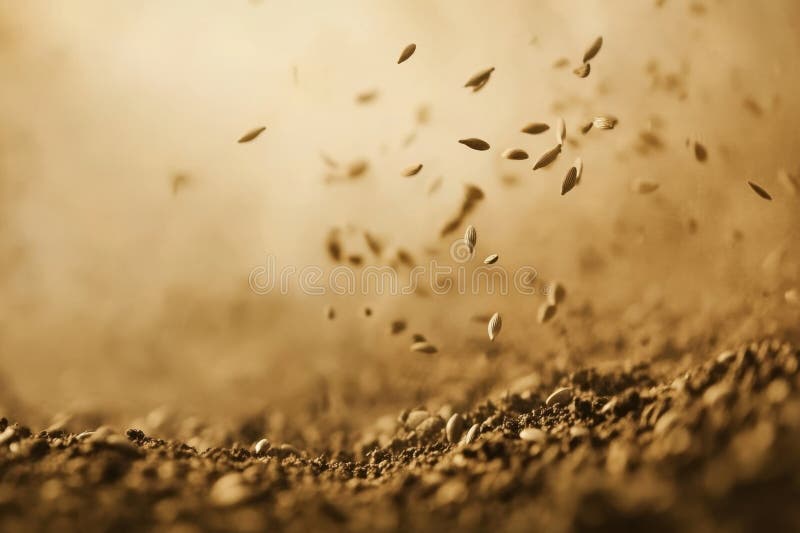 Seeds Falling on Soil in Motion Captured with Artistic Depth and Warm ...