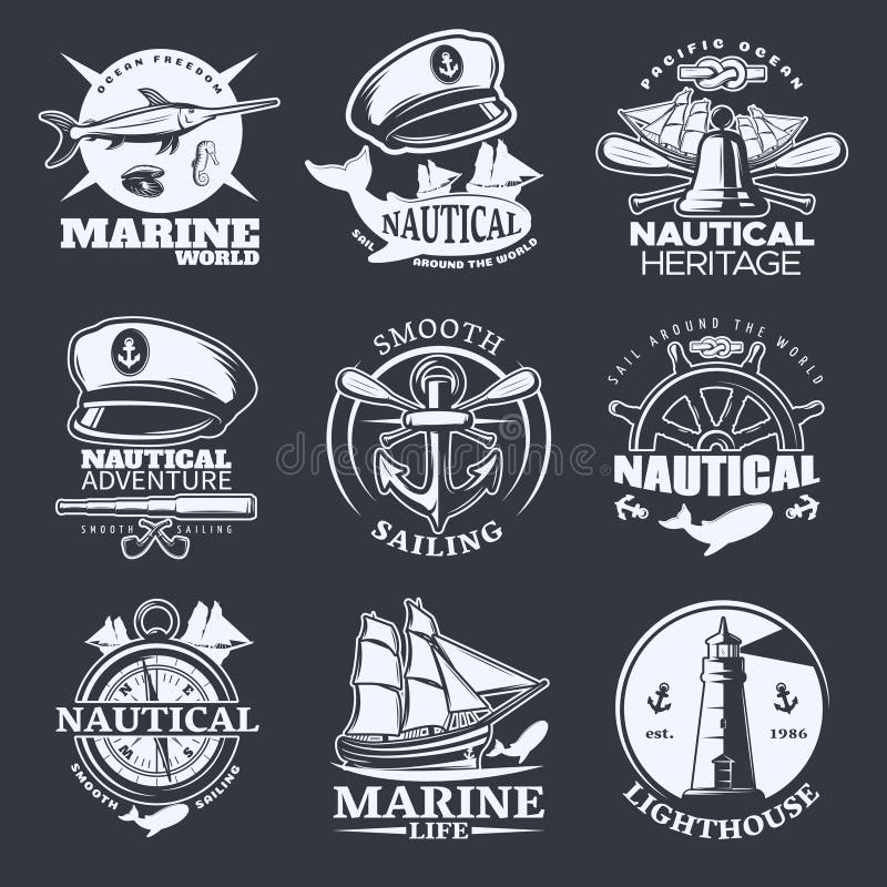 Seeemblem Eingestellt Auf Schwarzes Vektor Abbildung - Illustration von ...