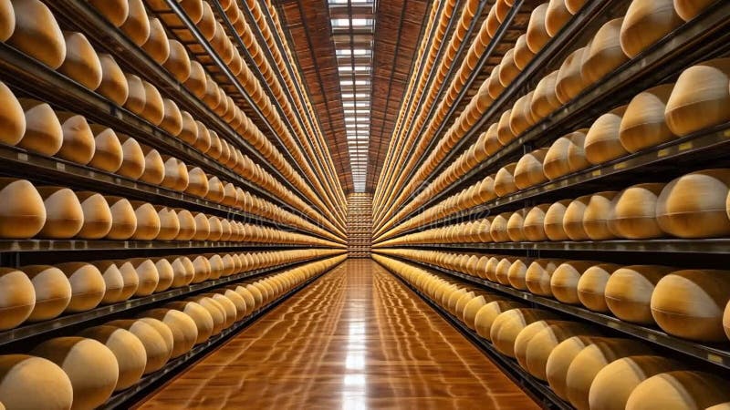 A Seemingly Endless Warehouse Filled with Rows and Rows of Aging Cheese ...