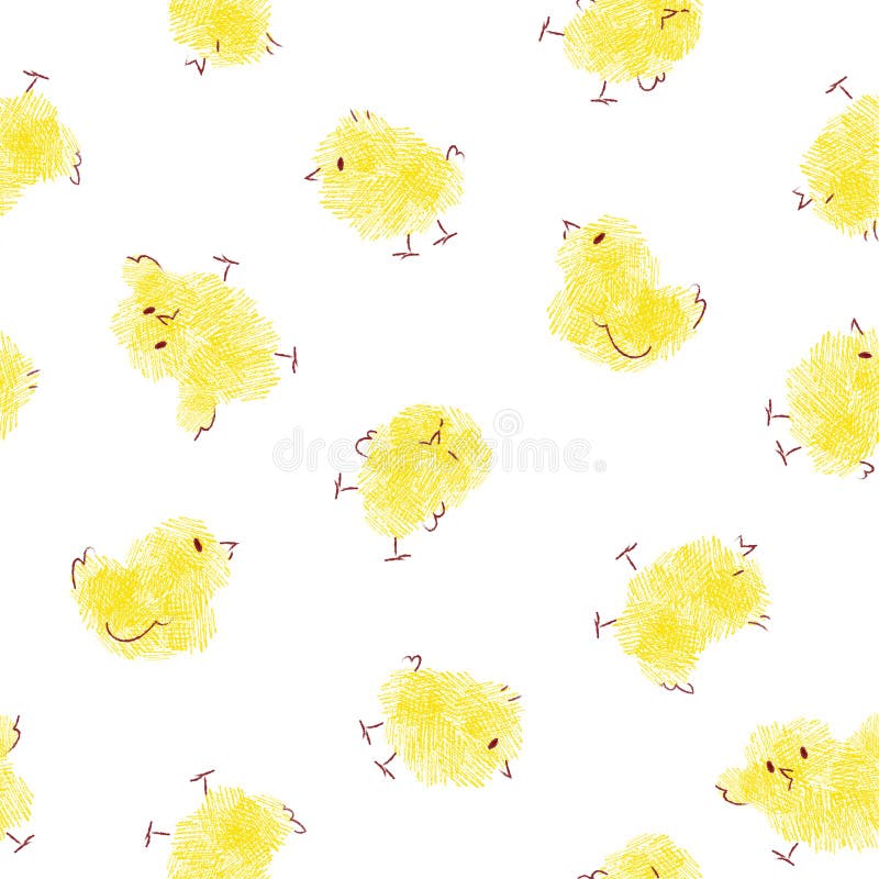 Seamless Pattern with Cute Baby Chickens in Hand-drawn Pencil Style ...