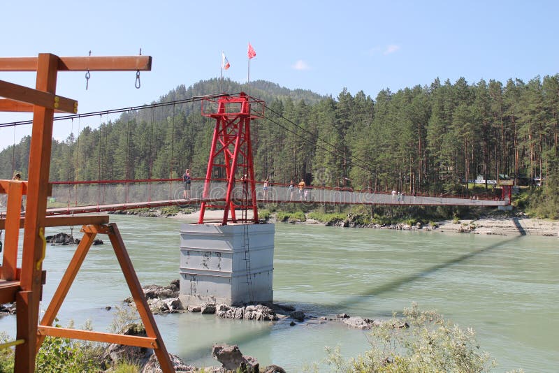 The Bridge Across the Fast Current of the River Katun Editorial Image ...