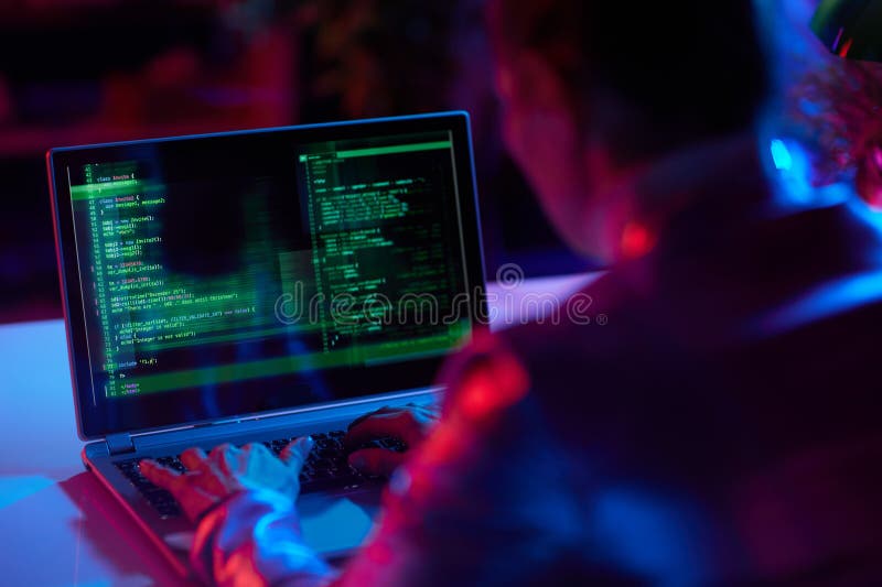 Seen from Behind Modern Female Fixing Network Server Stock Image ...