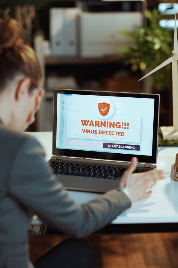 Seen from Behind Modern Woman Discovered Computer Virus Stock Image ...