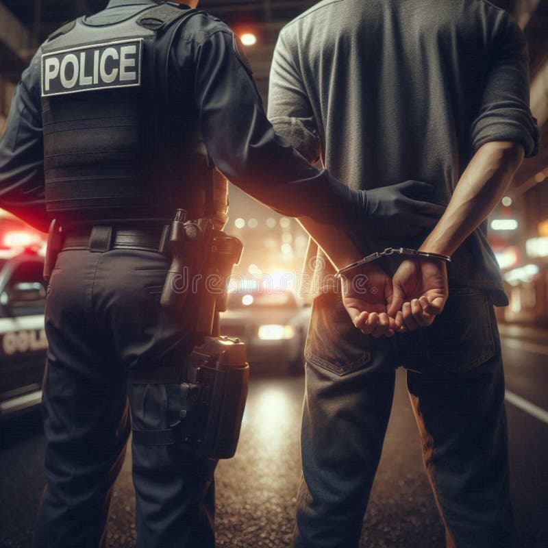 Seen from Behind the Police Handcuffing the Perpetrator Stock ...