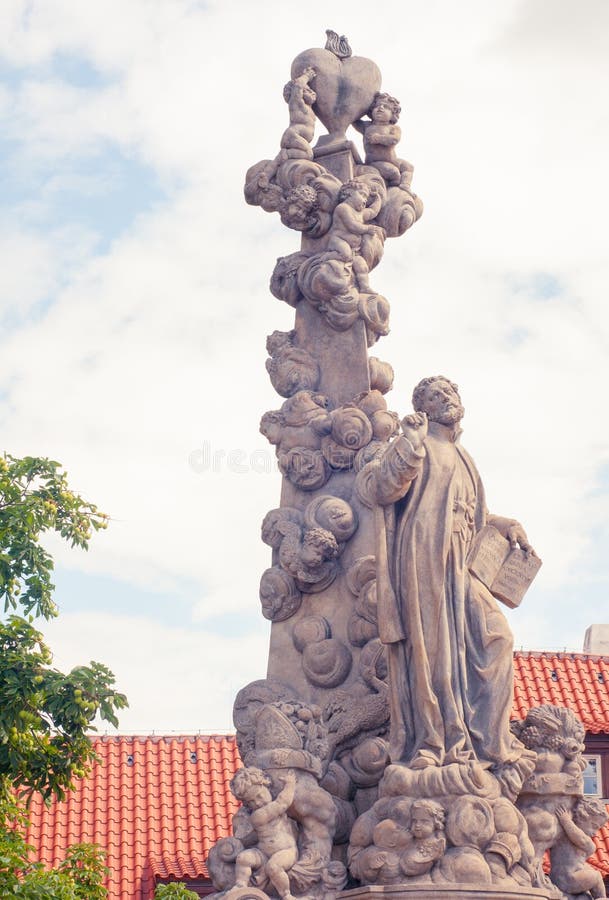 Statue of a Saint, Babies and Heart Seen on Charles Bridge L, Prague ...