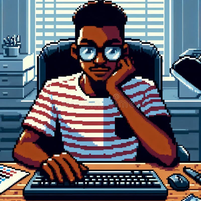 Seen from the Front of a Man Working on His Computer Stock Illustration ...