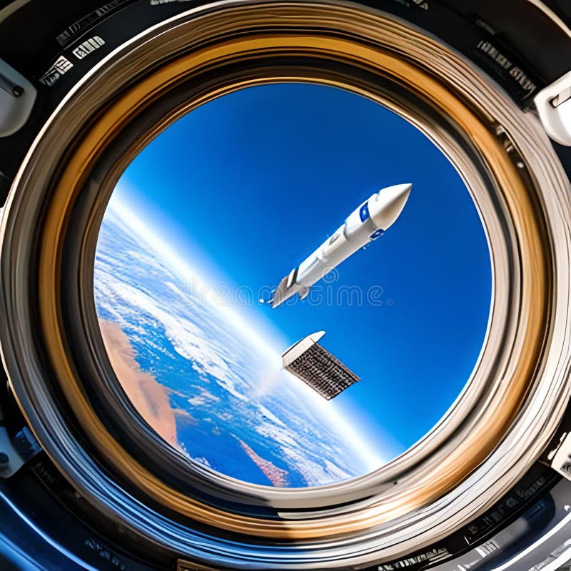 Seen from a Ship in Space, a Rocket is Seen Arriving, the Horizon of ...