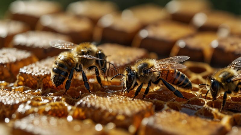Seen Up Close, Bees Make a Nest Full of Honey. AI Generated Image Stock ...
