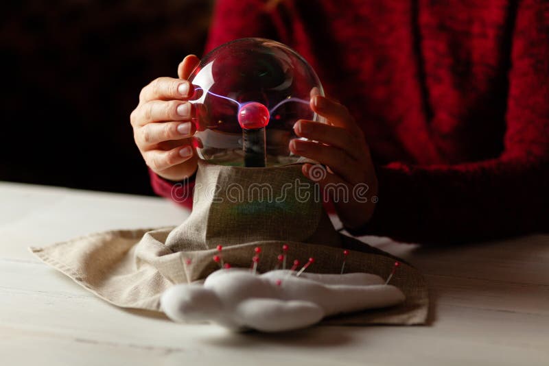 Seer with Magic Ball Performs Ritual. Psychic Vision, Fortune Teller ...