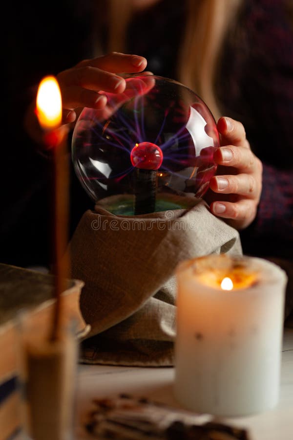 Seer with Magic Ball Performs Ritual. Psychic Vision, Fortune Teller ...