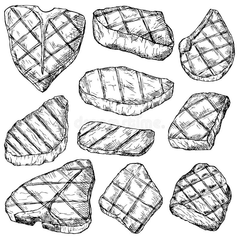 Grilled Steak. Vector Illustration. Isolated Object on White. Hand ...