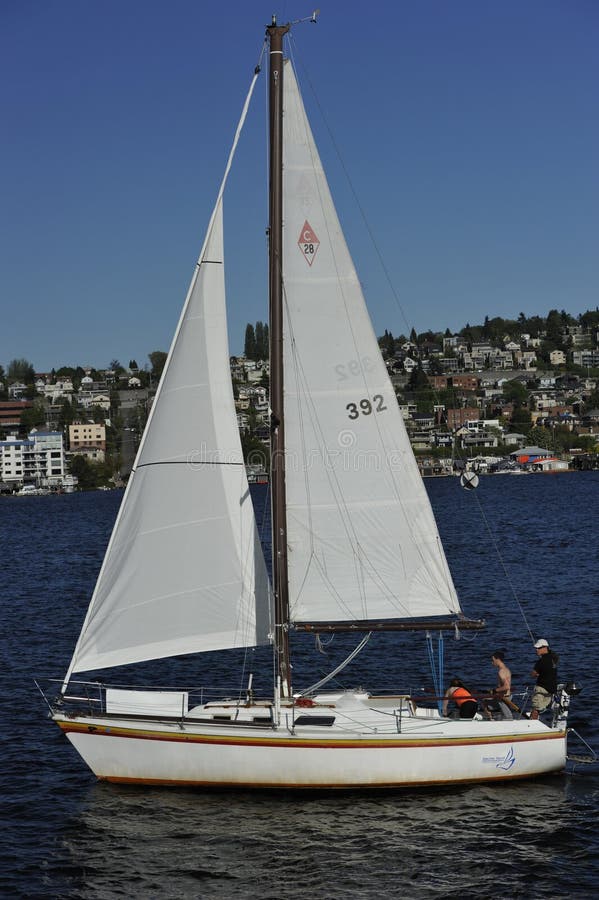Ein Segelbootsegeln Im Starken Wind Und Auf Dem Harten Meer, Das In ...
