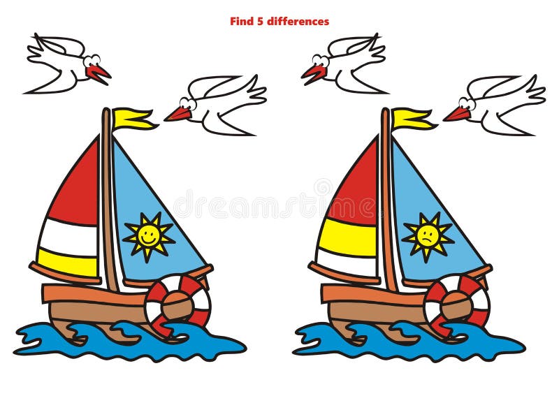 Segelboot, Finden 5 Unterschiede Vektor Abbildung - Illustration von ... Segelboot, Finden 5 Unterschiede Vektor Abbildung - Illustration von ...