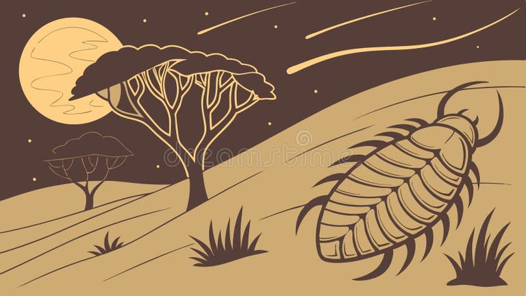 Segmented Insect Creature in Arid Desert Landscape, Vector Design ...