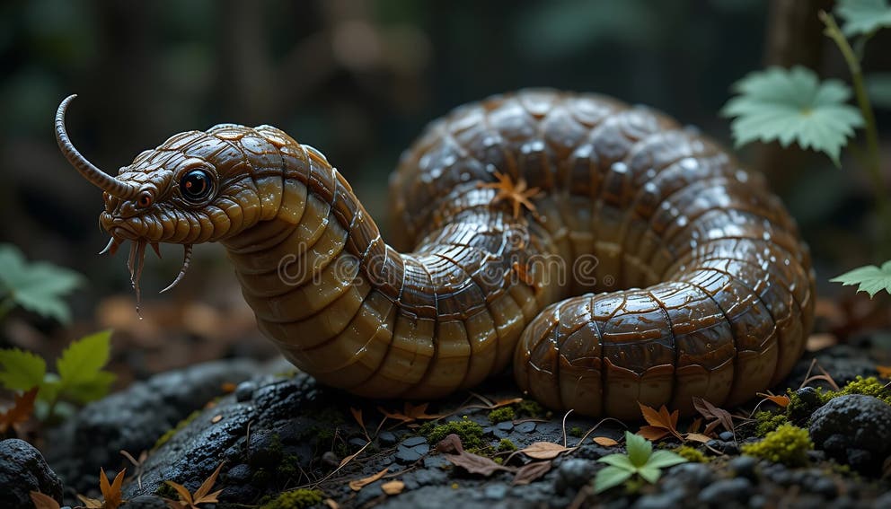 Segmented Serpent: a Darkly Lit, Textured Creature in Forest Stock ...