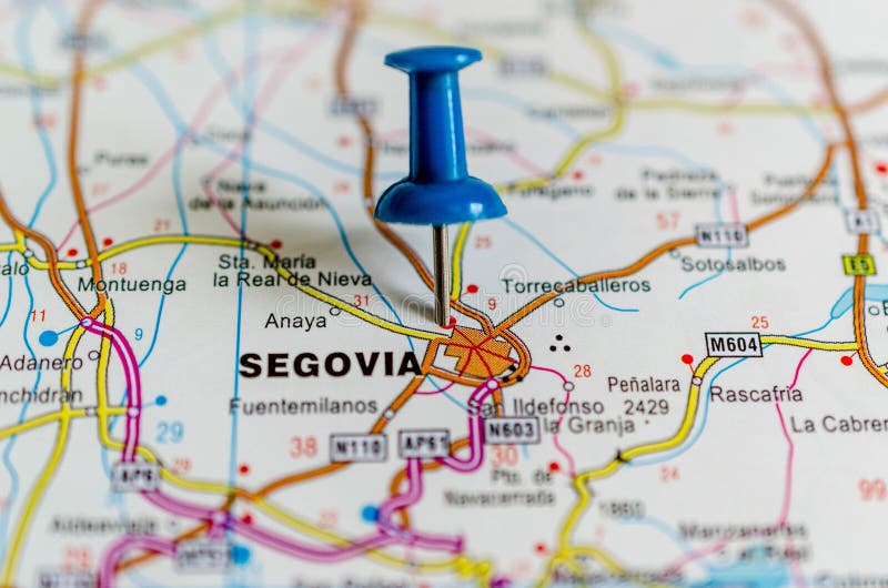 Segovia en mapa foto de archivo. Imagen de ciudades - 134632804