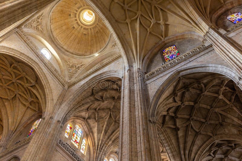 Segovia Cathedral Inside View of the Decorative Gothic Vaults, Stained ...