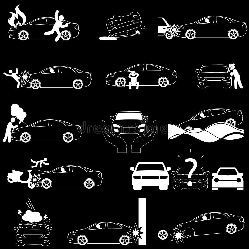 Iconos Del Seguro Del Choque De Coche Y De Coche Ilustración del Vector ...