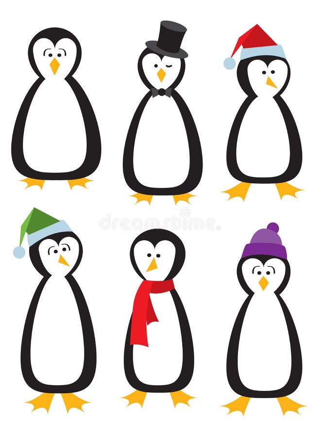 Sei Pinguini Cartoni Animati Illustrazione Vettoriale - Illustrazione ...