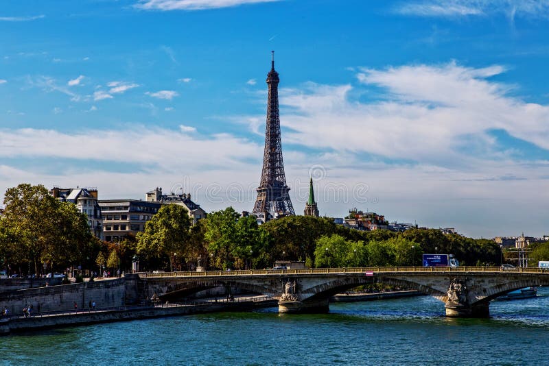 Seine and Eiffel Tower from Alexander the III Third Bridge, Paris ...