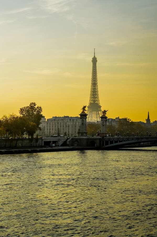 Seine and Eiffel Tower at Golden Hours - Paris Stock Image - Image of ...
