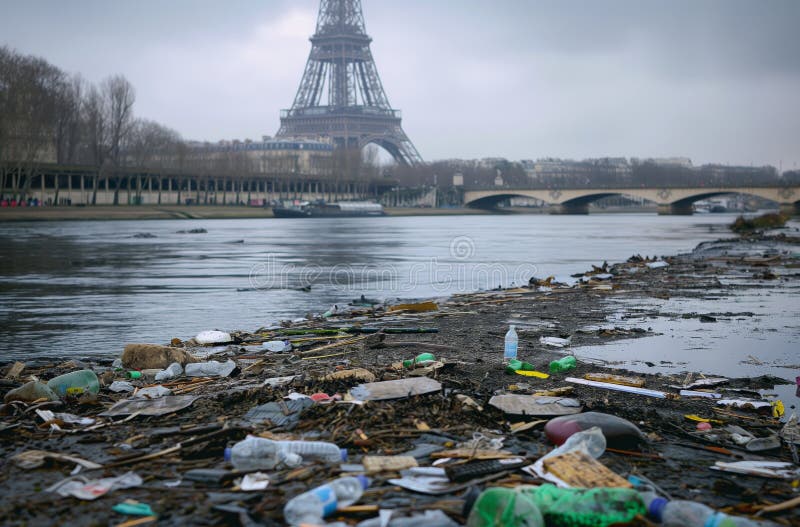 Seine River Pollution and Eiffel Tower Stock Photo - Image of ...