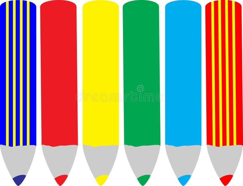 Sistema De Lápices Coloreados Aislados: Rojo, Anaranjado, Azul, Azul ...